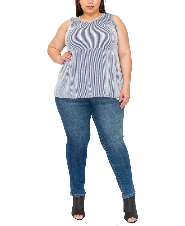 COIN 1804 Plus Size Span Rail Textured Stripe Baby Doll Tank Top - Macy's