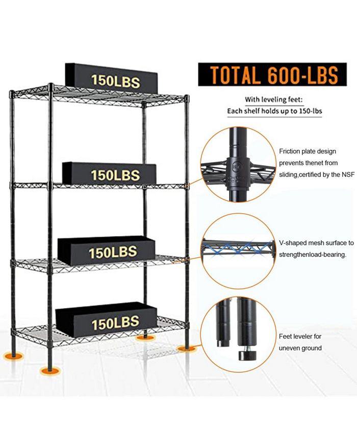 SUGIFT 4 Tier Adjustable, NSF Storage Shelving Unit, Steel Wire Shelves ...