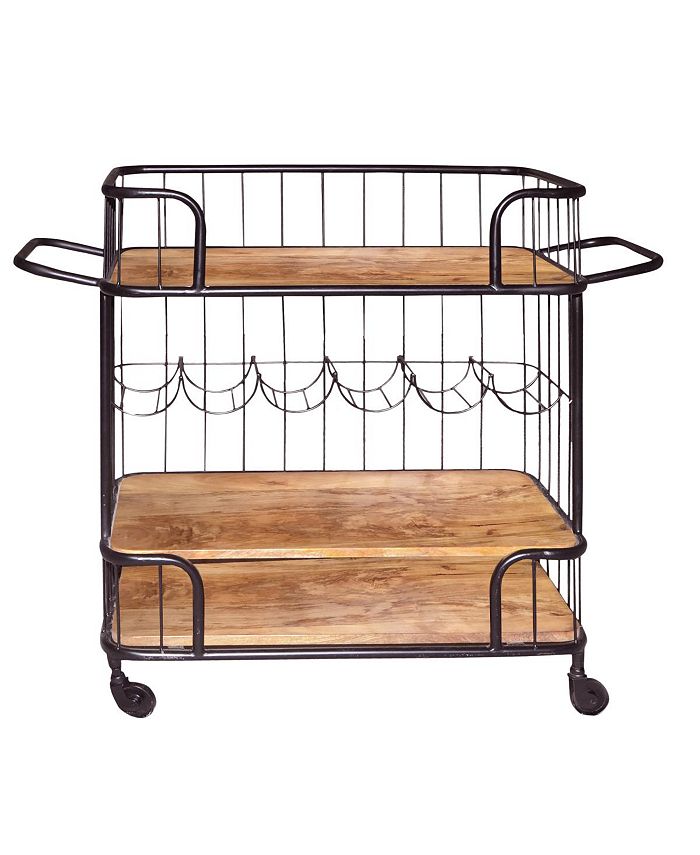 Simplie Fun Metal Frame Bar Cart With Wooden Top And 2 Shelves, Black ...