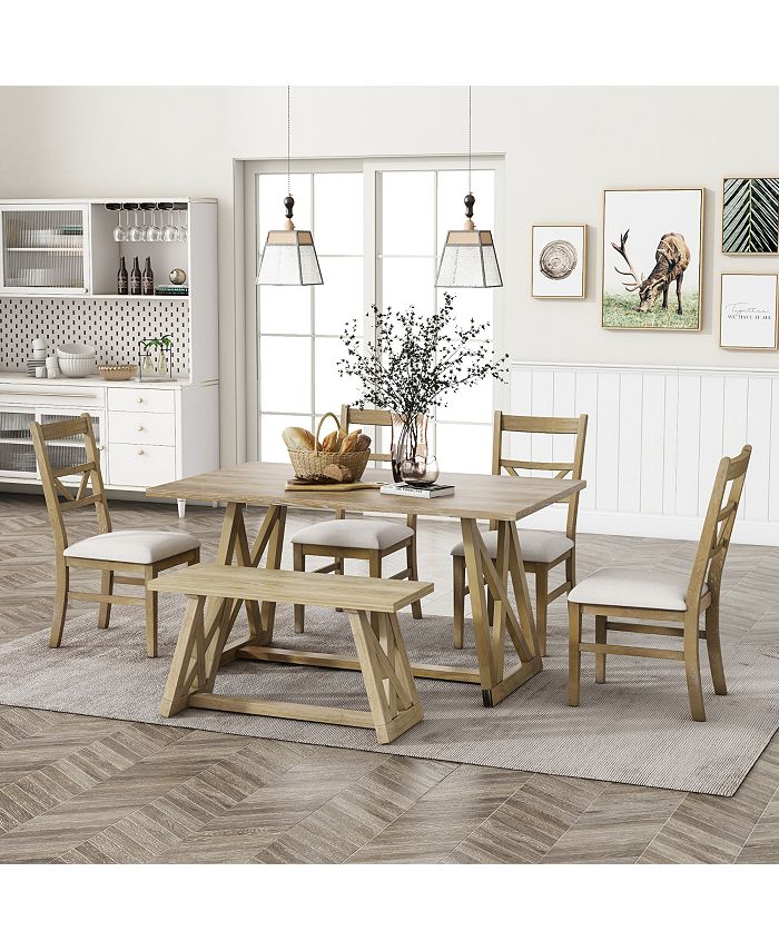 Simplie Fun 6-Piece Farmhouse Dining Set with Bench & Chairs - Macy's
