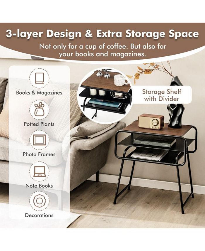Slickblue 3-tier Compact Side End Table with Storage Shelf-Coffee - Macy's