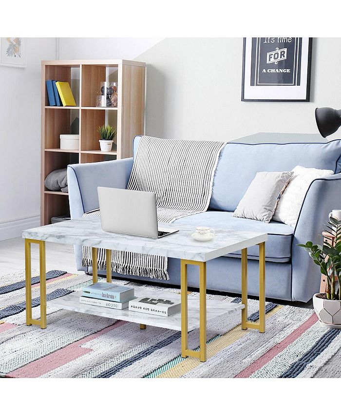 Slickblue 2-Tier Rectangular Modern Coffee Table with Gold Print Metal ...