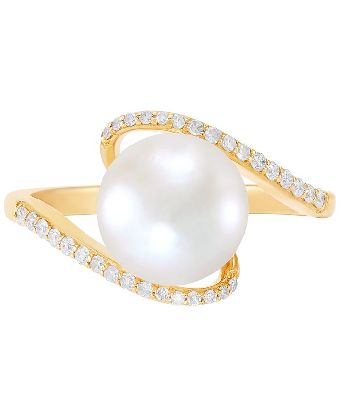 Honora Cultured Freshwater Pearl (9mm) & Diamond (1/6 ct. t.w.) Swirl ...
