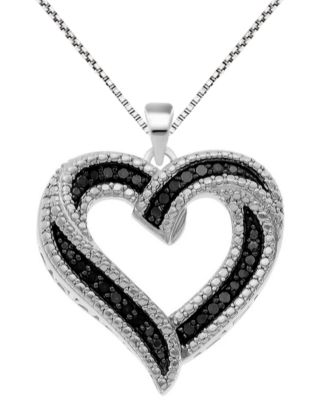 Black Diamond Heart 18" Pendant Necklace (1/6 ct. t.w.) in Sterling ...