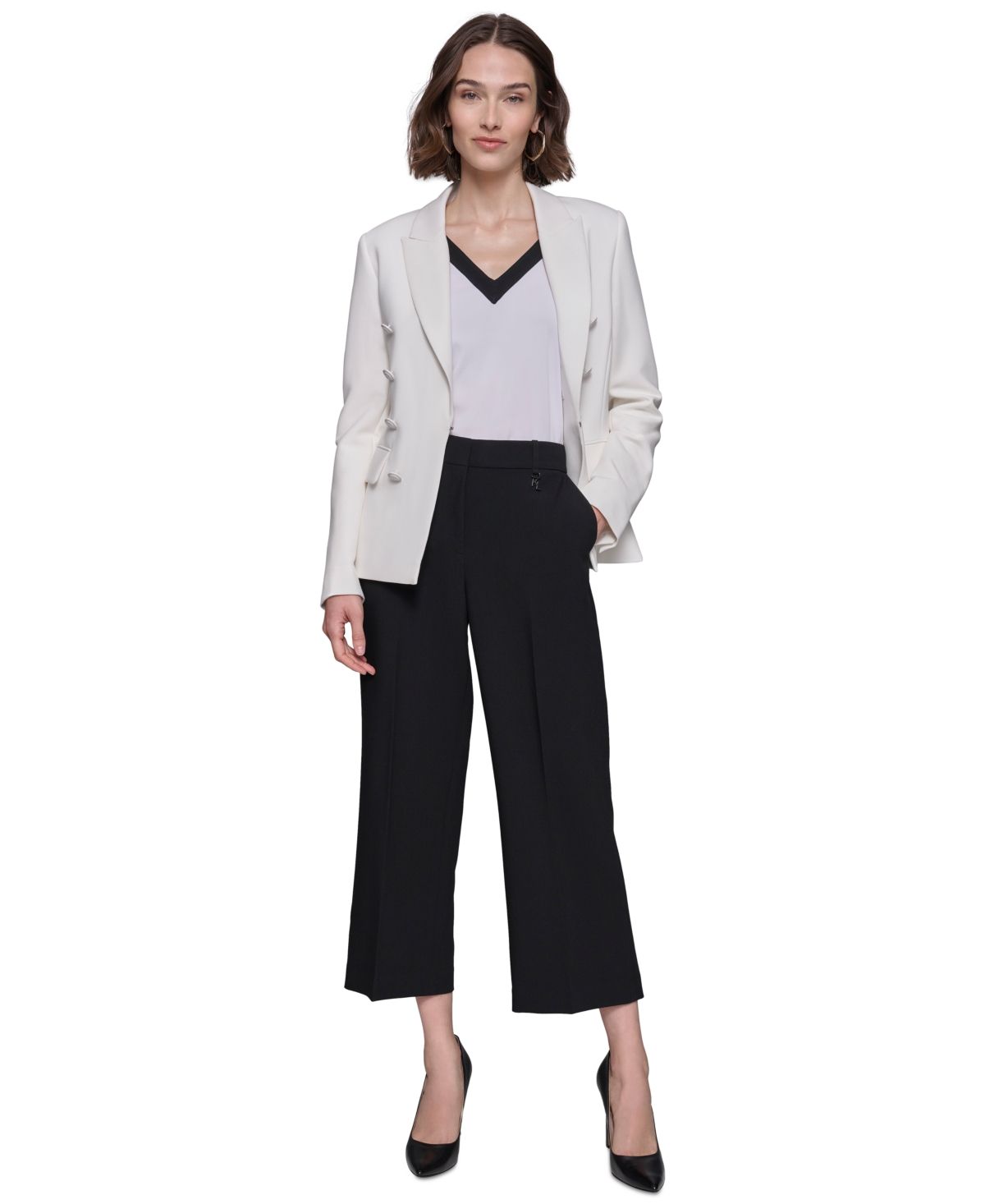 Click here for Karl Lagerfeld Paris Womens Peak-Lapel Faux-Double... prices