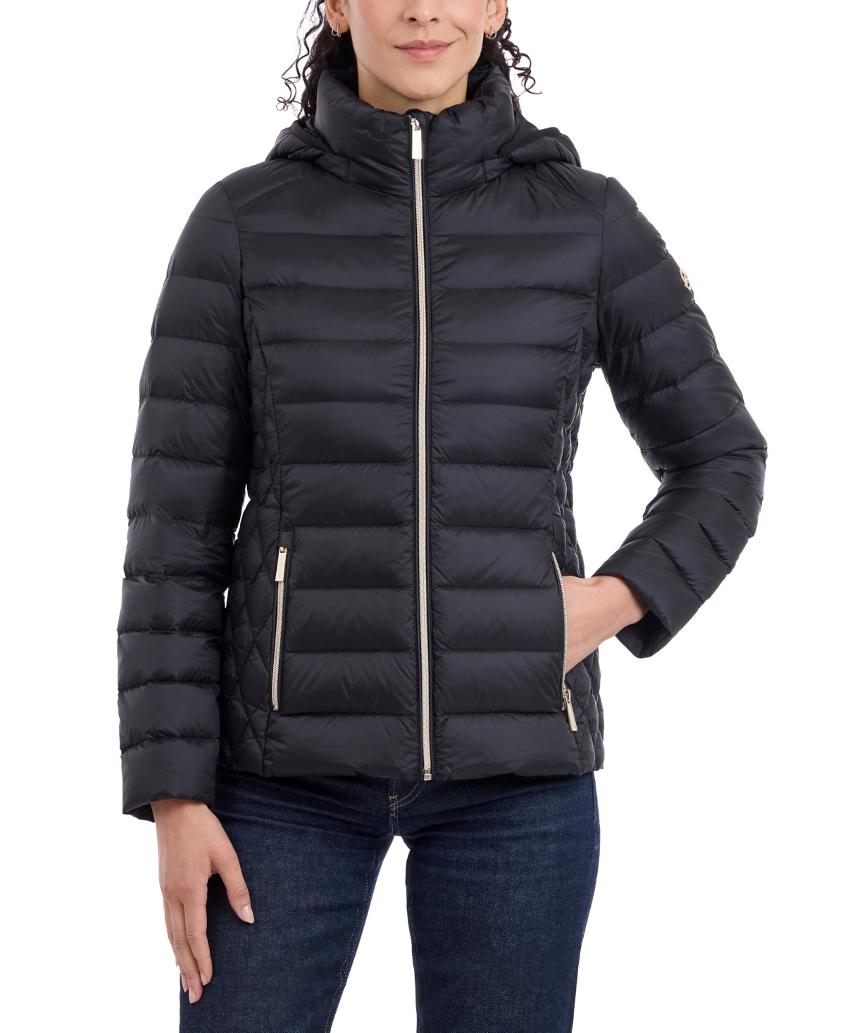 Michael Kors Michael Women's Hooded Packable Down Puffer Coat, Created For Macy's In Black ...
