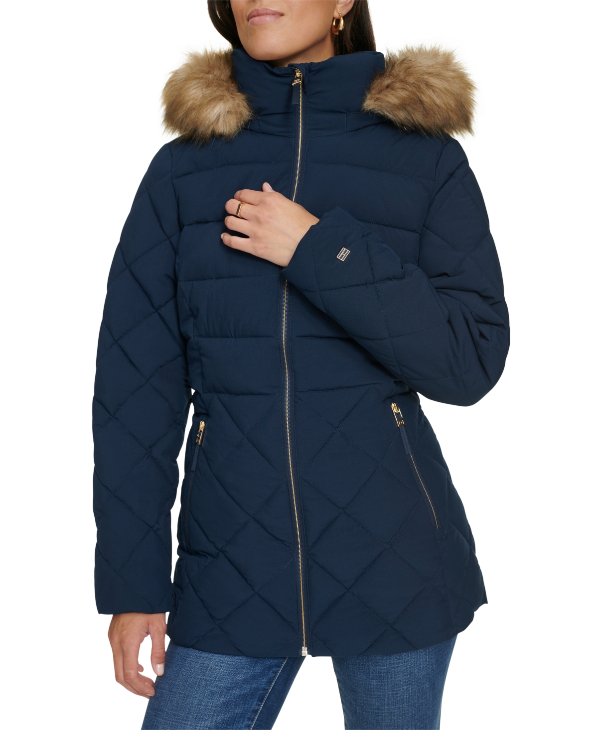 Click here for Tommy Hilfiger Womens Bibbed Faux-Fur-Trim Hooded... prices