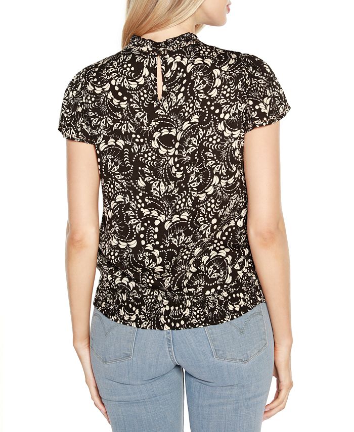 Belldini Black Label Embellished Printed Cap-Sleeve Blouse - Macy's