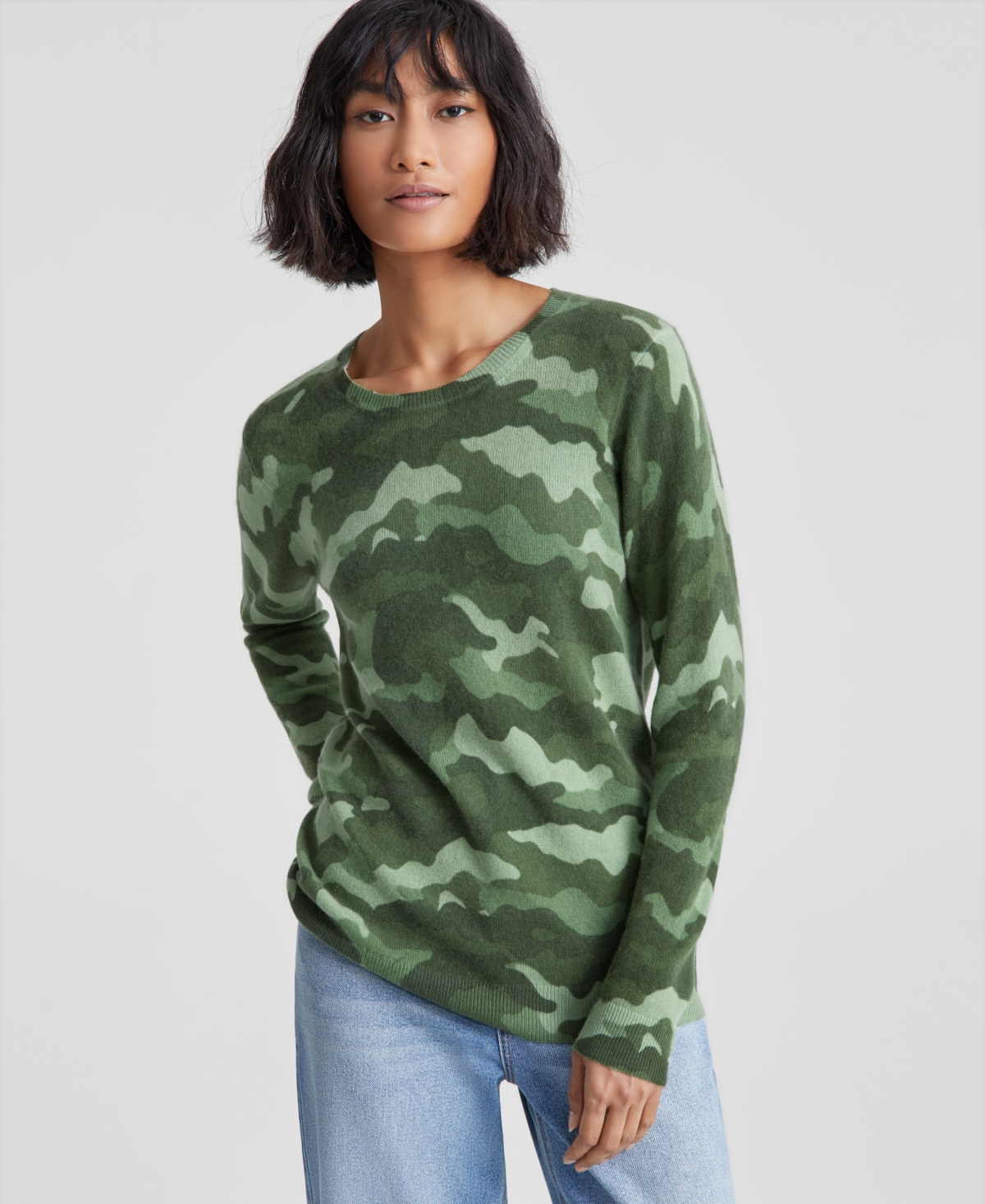 Click here for Charter Club Womens 100 Cashmere Camo-Print Crewne... prices