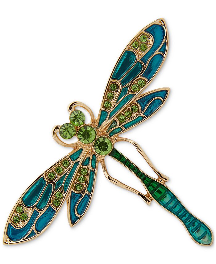 Anne Klein Gold-Tone Blue Green Multi Dragonfly Pin - Macy's