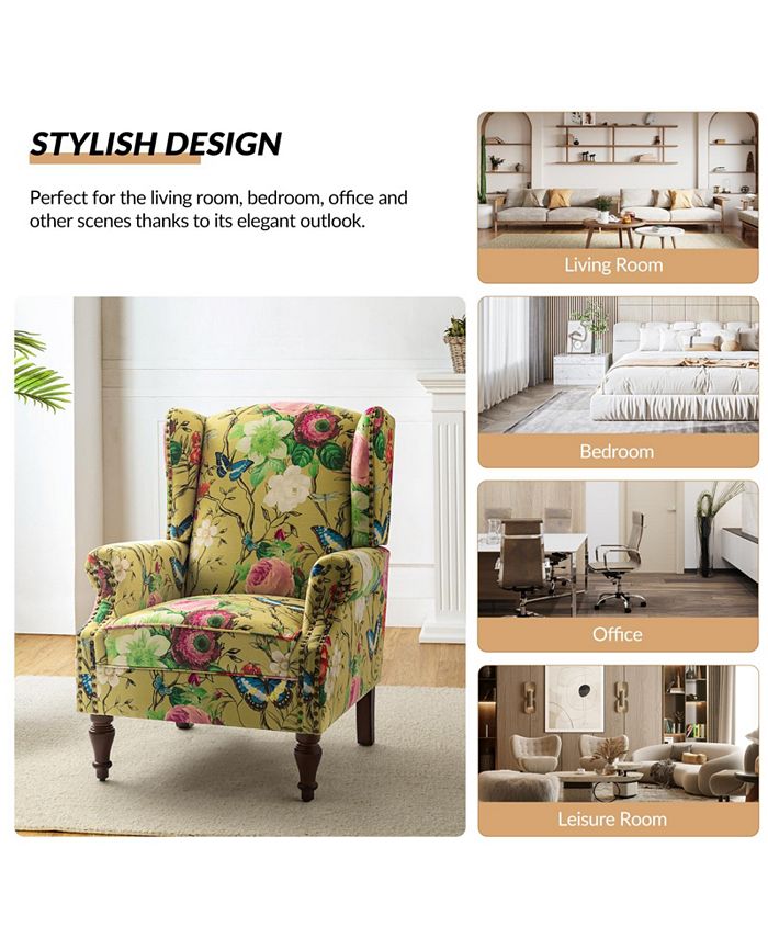 Hulala Home Millicent Upholstered Wingback Armchair with Nailhead Trim ...