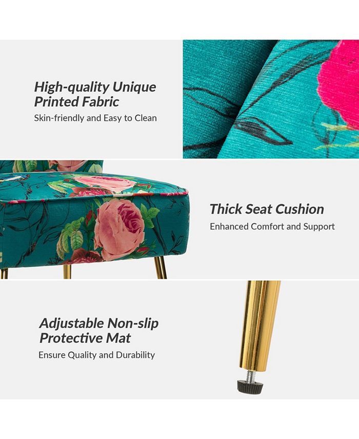 Hulala Home Tufted Floral Fabric Accent Chair with Gold Metal Legs for ...