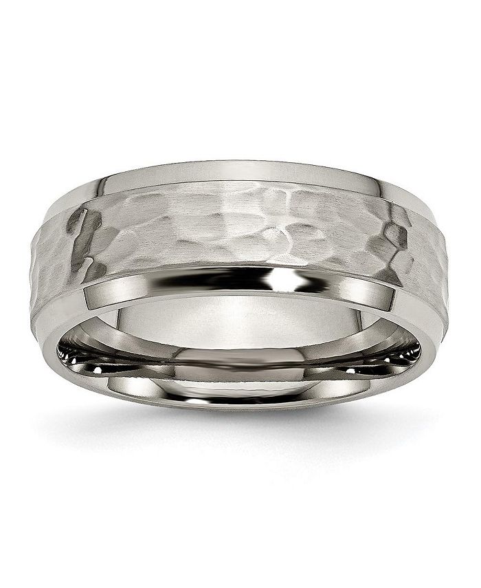 Chisel Titanium Polished and Hammered Beveled Edge Wedding Band Ring ...