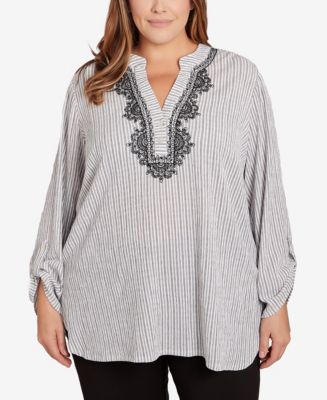 Ruby Rd. Plus Size Puckered Stripe Pattern Top - Macy's
