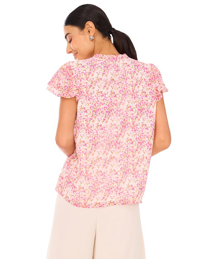 Cece Womens Ruffled Keyhole Neck Flutter Sleeve Blouse Macys