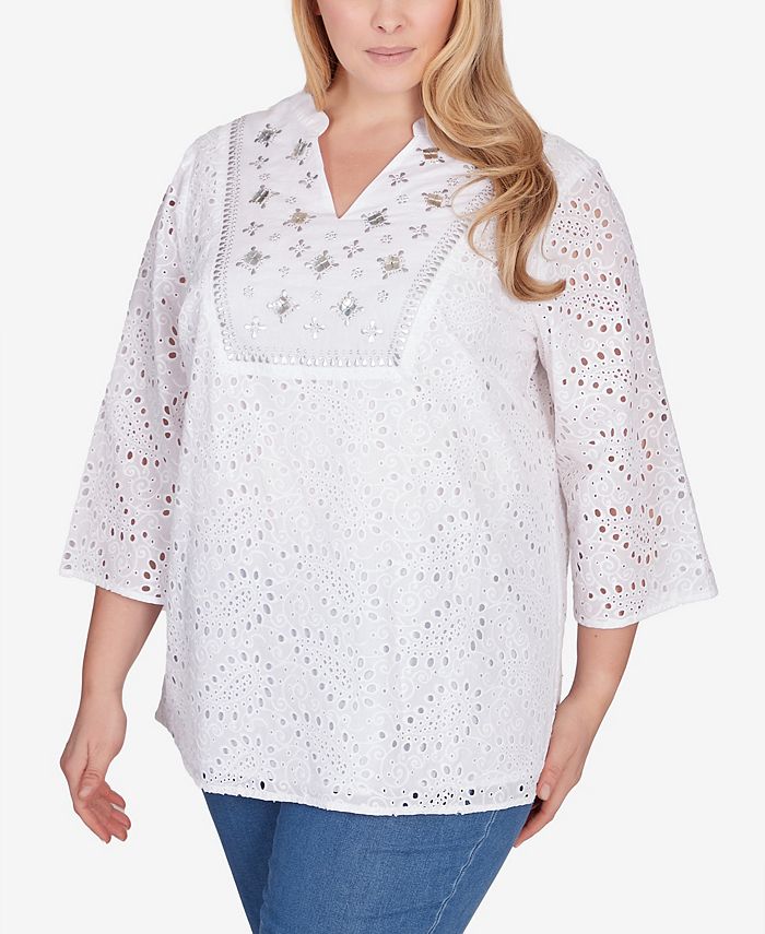 Ruby Rd. Plus Size Embellished Paisley Eyelet Top - Macy's
