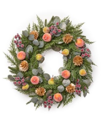 Holiday Lane Multi-Tone Fruit and Pinecone Wreath, Created for Macy's ...