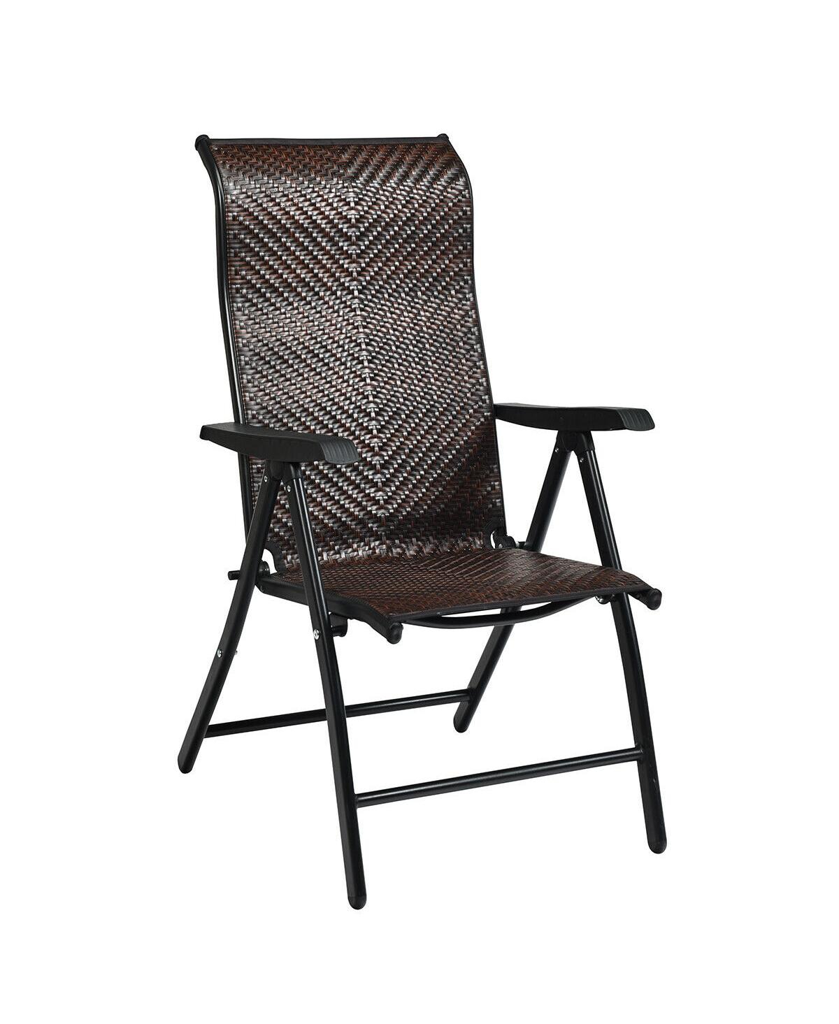 Click here for Patio Rattan Folding Chair with Armrest - Brown  B... prices