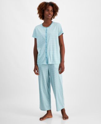 Charter Club Women's 2-Pc. Cotton Printed Cropped Pajamas Set, Created ...