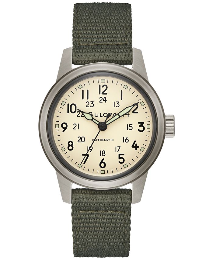 Bulova Men's Automatic Hack Green Nylon Strap Watch 38mm - Macy's