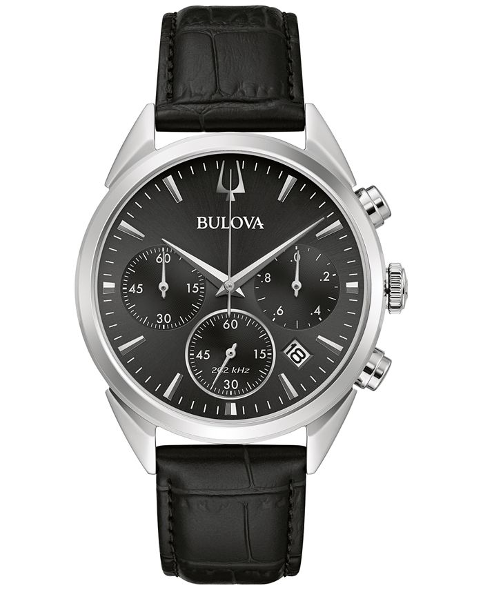 Bulova Men's Chronograph High Precision Black Leather Strap Watch 42mm ...