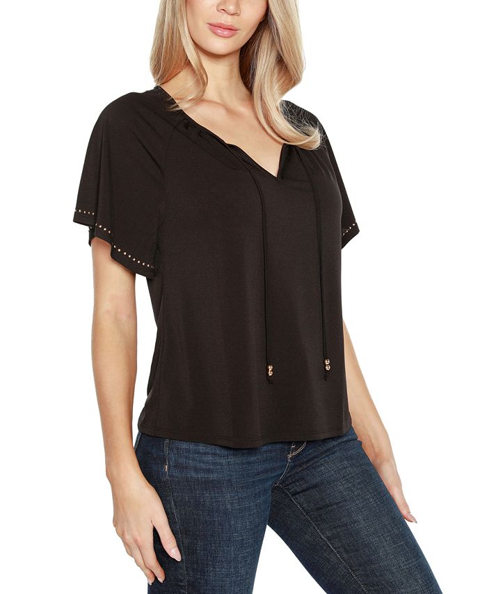 Belldini Women's Embellished Flutter Sleeve Knit Top - Macy's