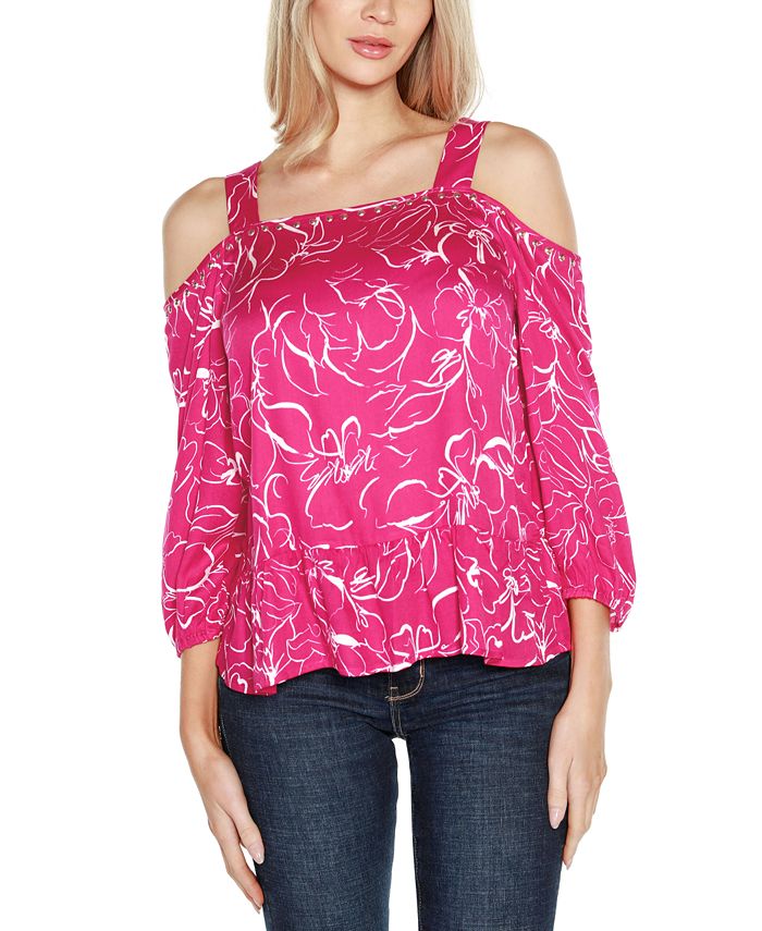 Belldini Women's Embellished Cold Shoulder Top - Macy's