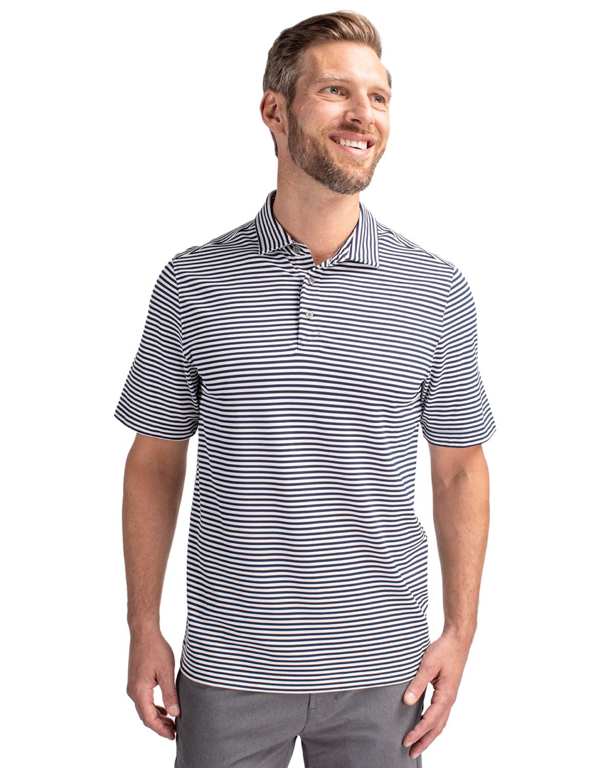 Click here for Cutter & Buck Mens Virtue Eco Pique Stripe Recycle... prices