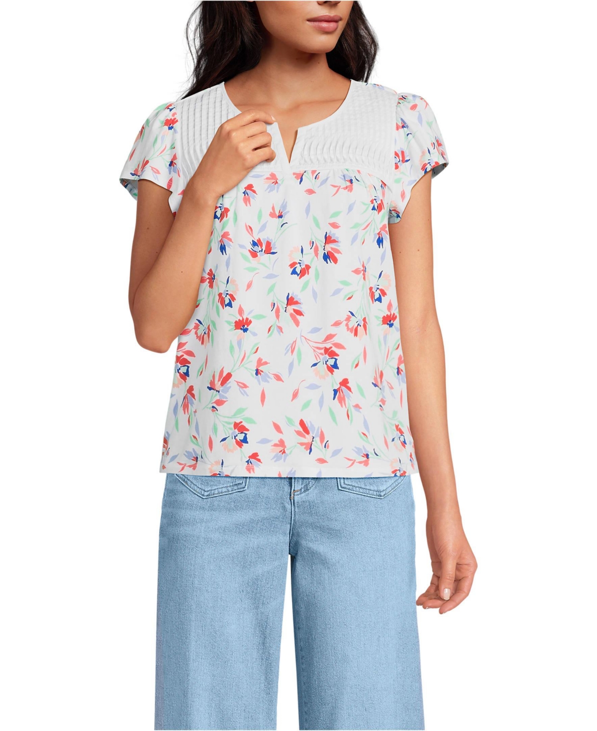 Click here for Lands End Womens Lightweight Jersey Top - White/pe... prices