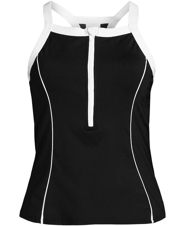 Lands' End Women's Chlorine Resistant High Neck Zip Front Racerback ...