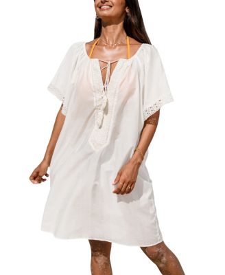 CUPSHE Women's White Scoop Neck Tassel Tie Cover-Up Beach Dress - Macy's