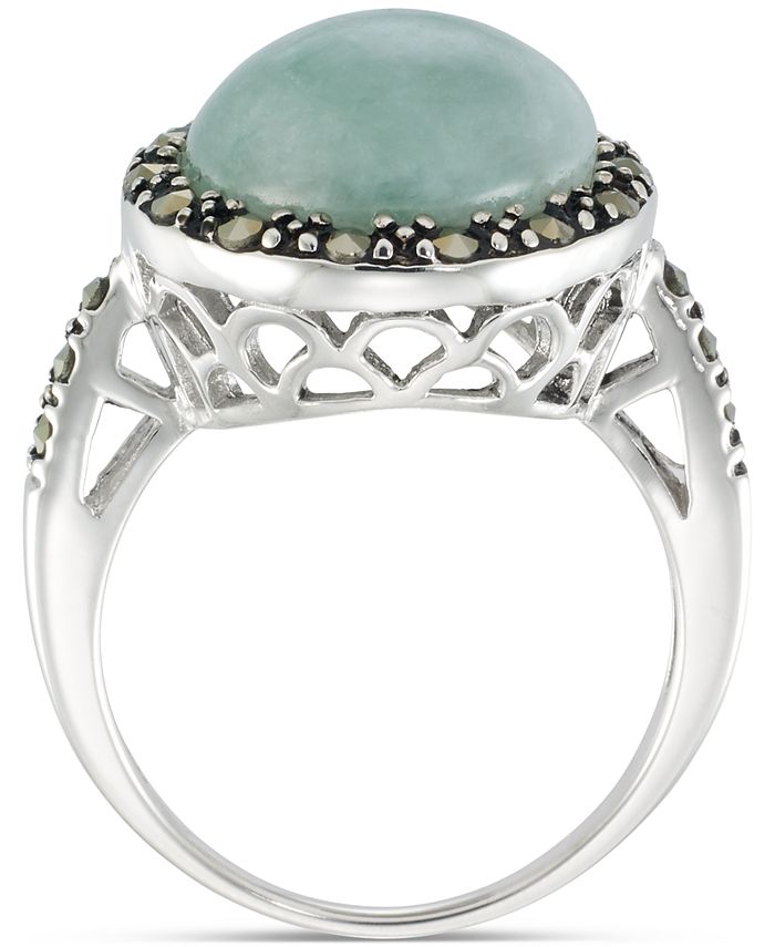 Macy's Jade & Marcasite (3/8 ct. t.w.) Statement Ring in Sterling ...