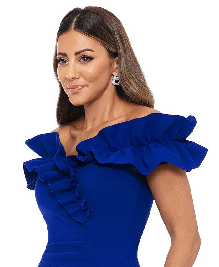 XSCAPE Ruffled Ruched Scuba Fit & Flare Gown - Macy's