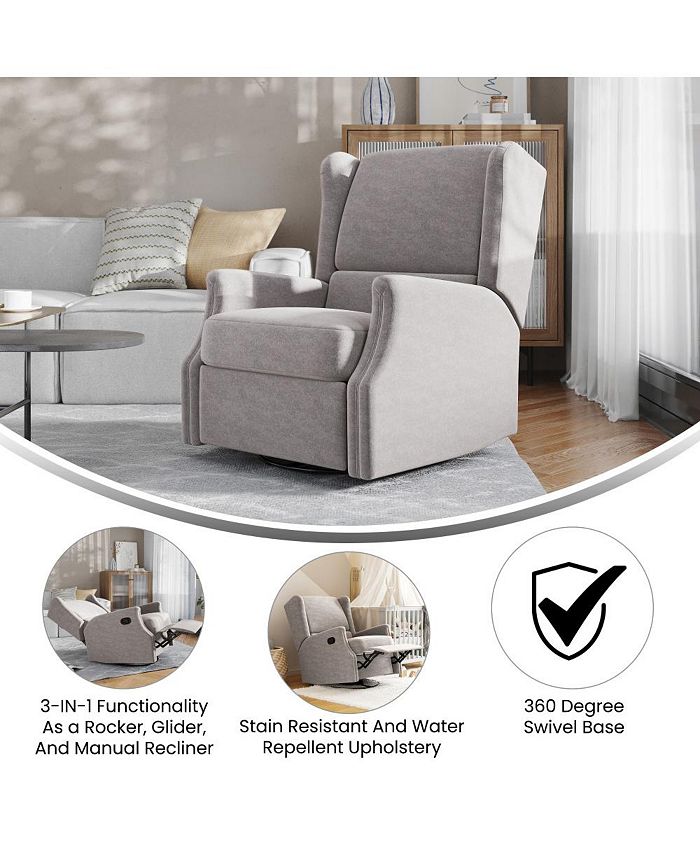 MERRICK LANE Abby 3-In-1 Wingback Manual Recliner Rocker Swivel Glider ...