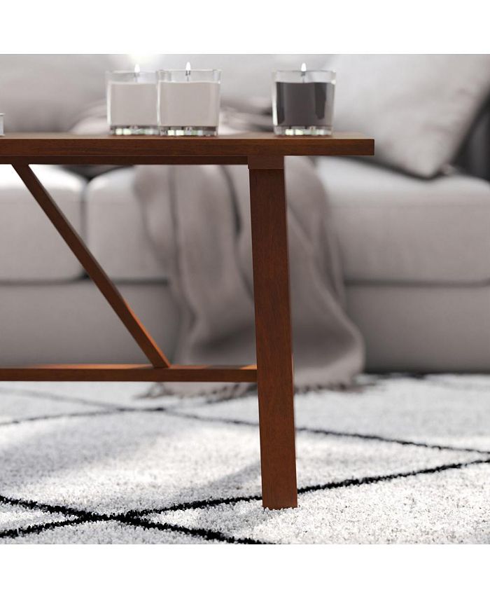 MERRICK LANE Mabel Farmhouse Trestle Coffee Table, Solid Wood Rustic ...