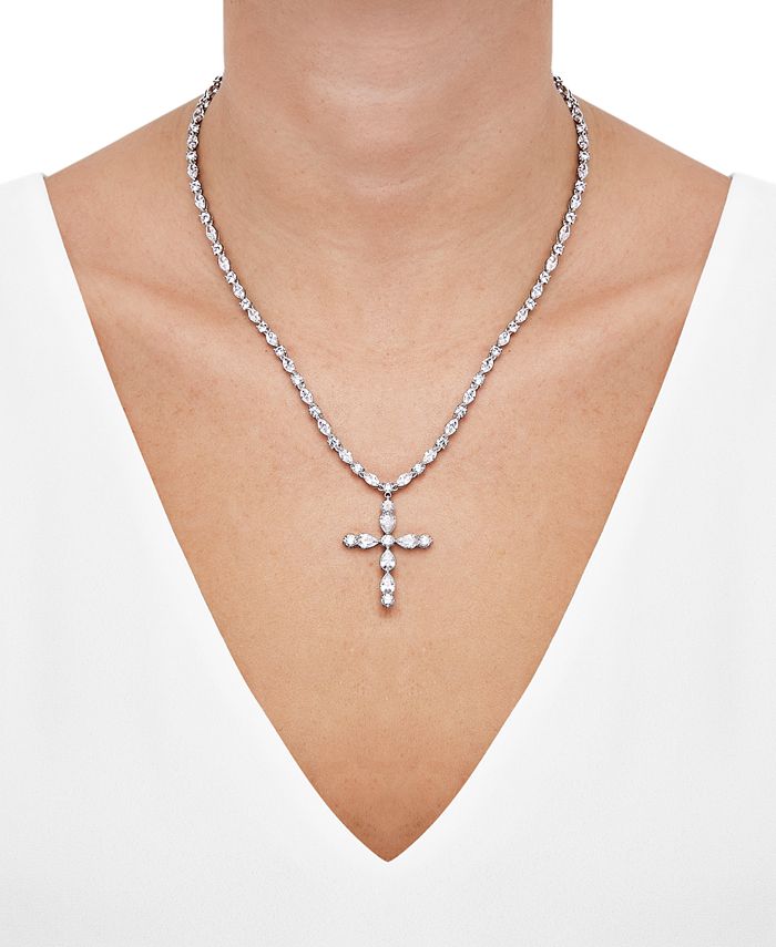 Arabella Cubic Zirconia Mixed Cut Cross 18" Pendant Necklace in ...