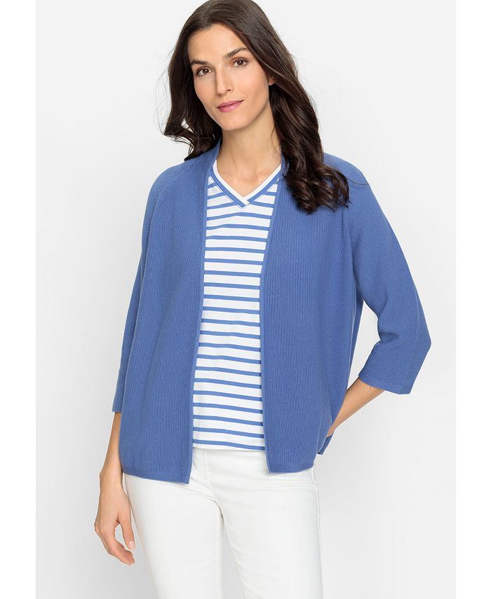 Olsen Women's 100% Cotton 3/4 Sleeve Open Front Cropped Cardigan - Macy's