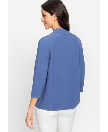 Olsen Women's 100% Cotton 3/4 Sleeve Open Front Cropped Cardigan - Macy's