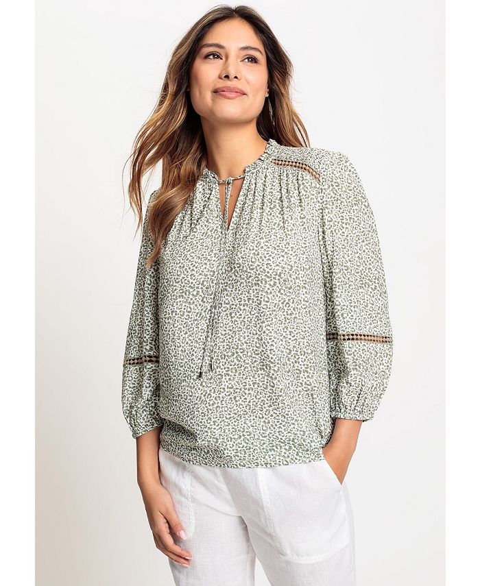 Olsen Women's Long Sleeve Leo Print Boho Tunic Blouse - Macy's