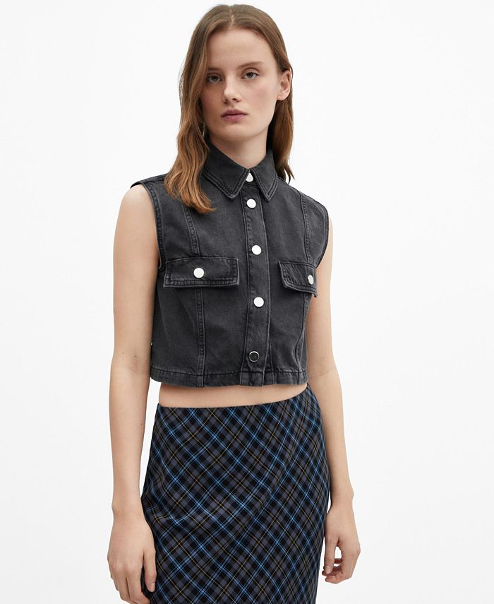 MANGO Women's Cropped Denim Vest - Macy's
