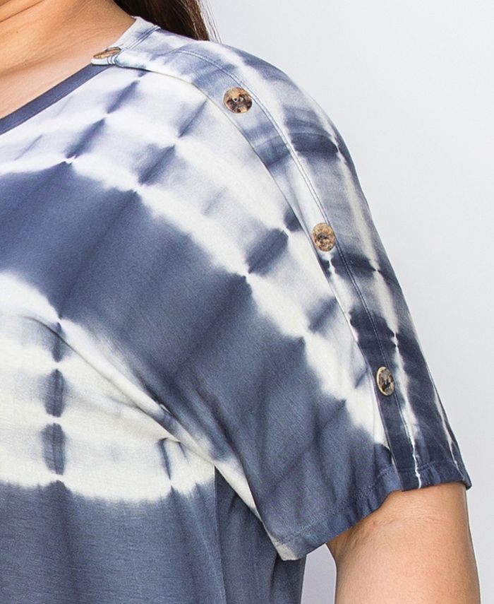 COIN 1804 Plus Tie Dye Button Shoulder Short Sleeve Top - Macy's