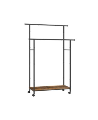 Slickblue Clothes Rack with Wheels, Double-Rod Clothing Rack for ...