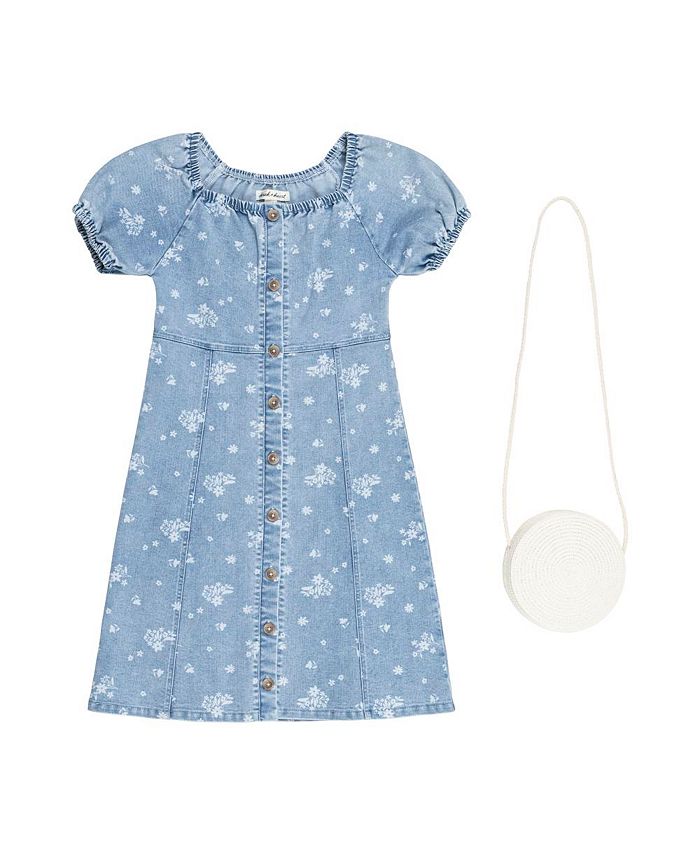 Derek Heart Big Girls Printed Denim Dress, Lt Wash - Macy's