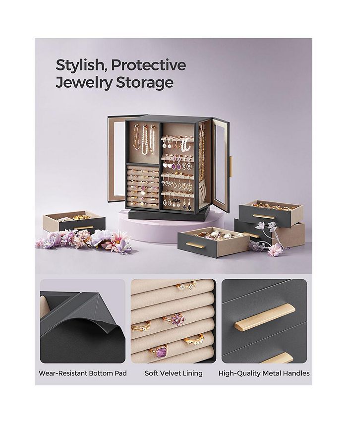 Slickblue 360° Rotating Jewelry Box with 5 Drawers, 18 Hooks for ...