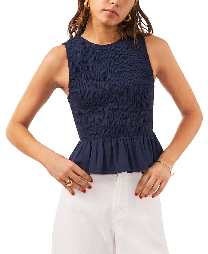 1.STATE Women's Smocked Cotton Sleeveless Peplum Top - Macy's
