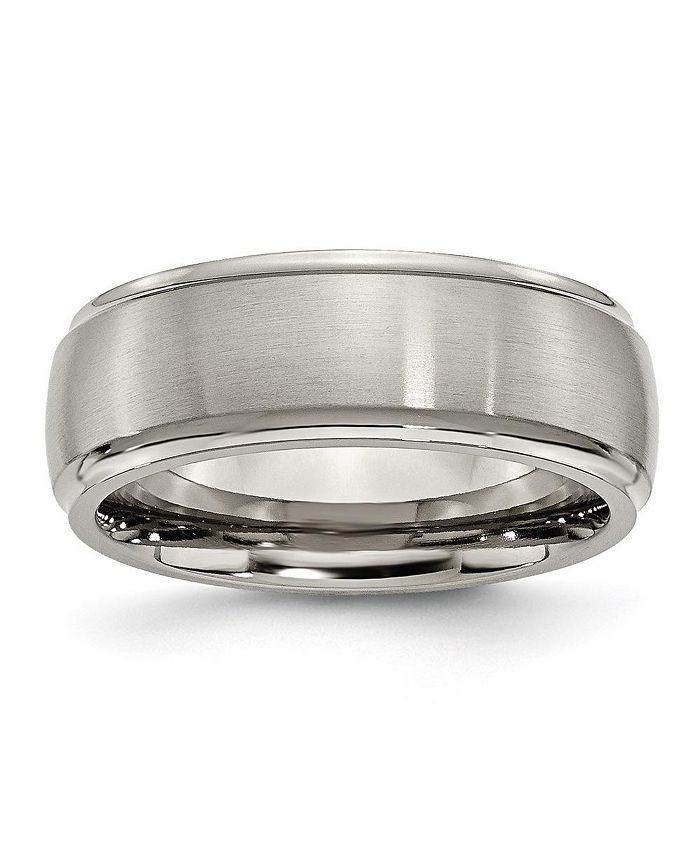 Chisel Titanium Brushed Center Ridged Edge Wedding Band Ring - Macy's