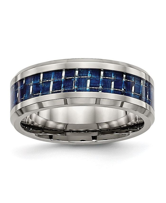 Chisel Titanium Blue Carbon Fiber Inlay Beveled Edge Wedding Band Ring ...