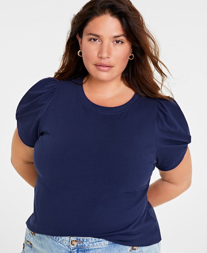On 34th Trendy Plus Size Knot-Detail Puff-Sleeve Top, Created for Macy ...