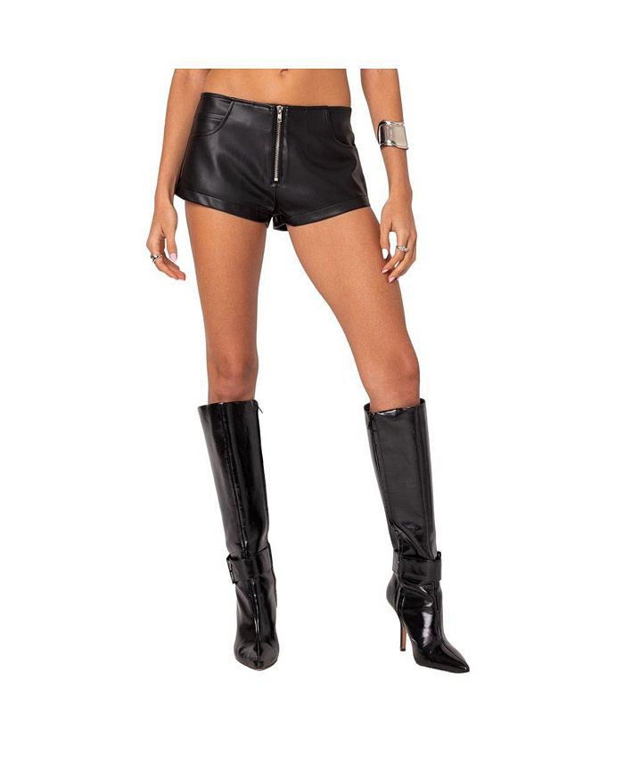 Edikted Women's Zippy Faux Leather Micro Shorts - Macy's