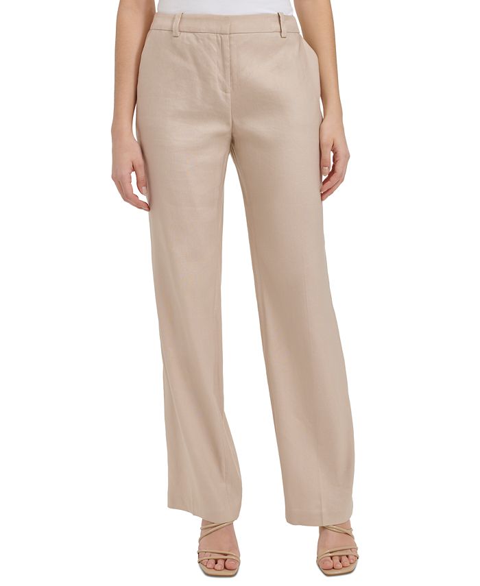 Calvin Klein Women's Flat Front Linen-Blend Pants - Macy's